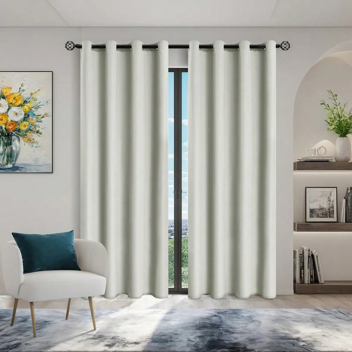 Однотонные светонепроницаемые шторы 100% полиэстер Серый, 100X250cm, Beige