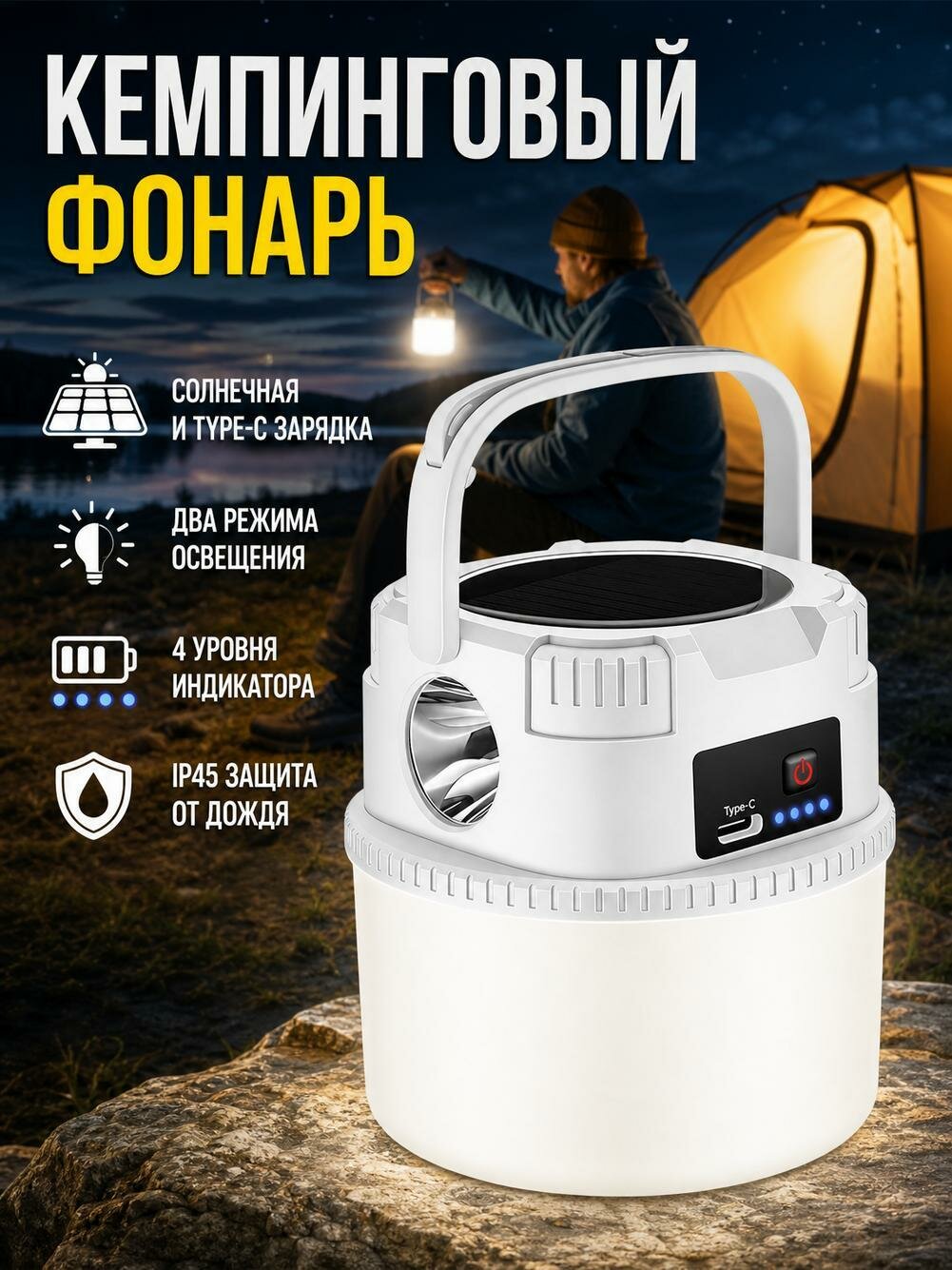 Кемпинговый фонарь аккумуляторный светодиодный с функцией PowerBank