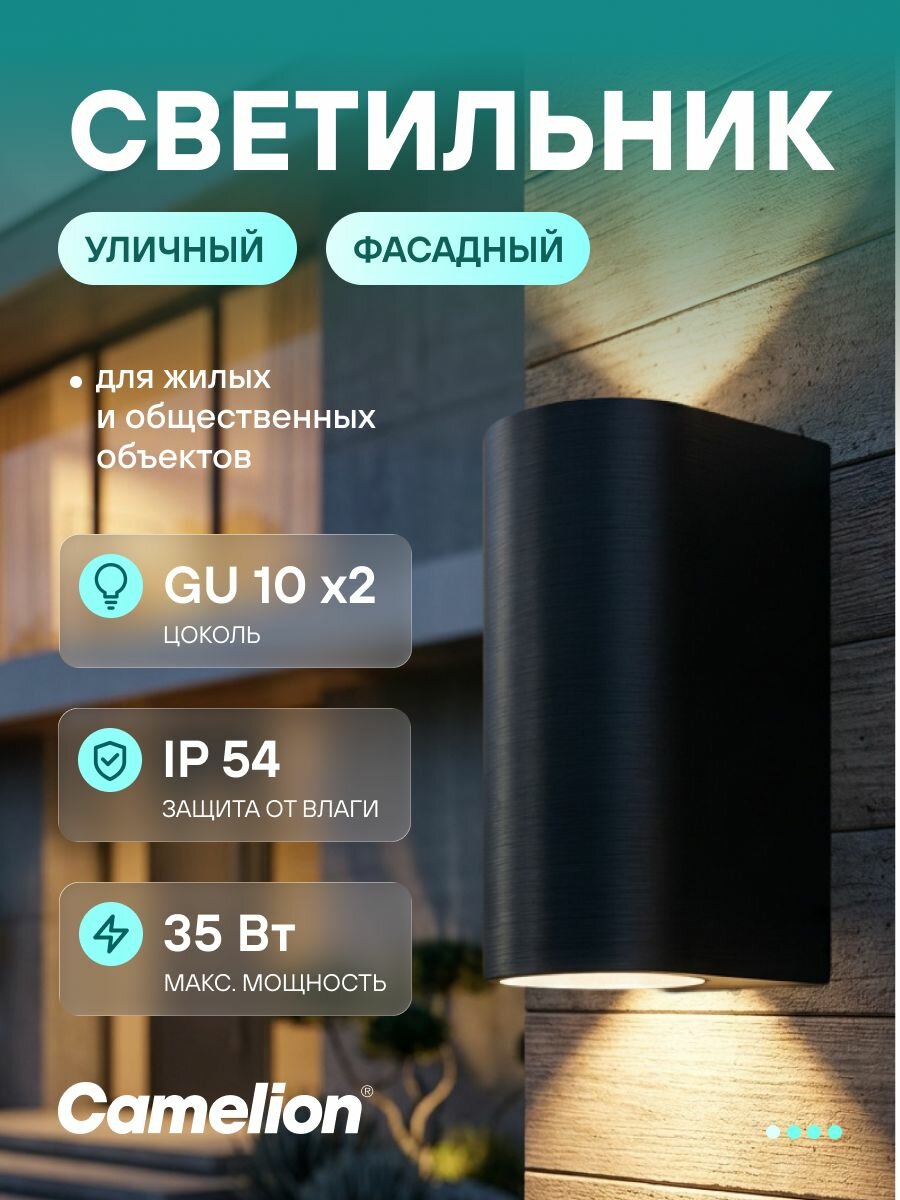 Уличный светильник Camelion / фасадный светильник из металла, IP54, 2хGU10