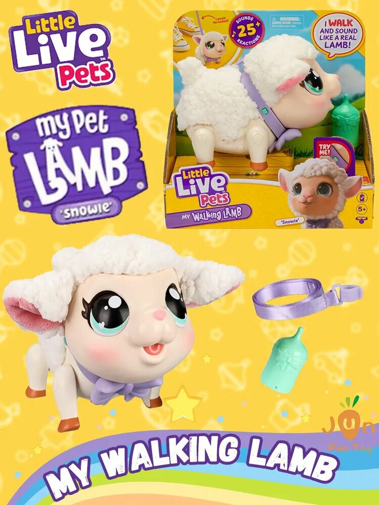 Moose Little Live Pets My Pet Lamb snowle / Детская плюшевая интерактивная игрушка-ягненок с аксессуарами, 25 видами звуков и реакций, развивающие игрушки от 4 ле