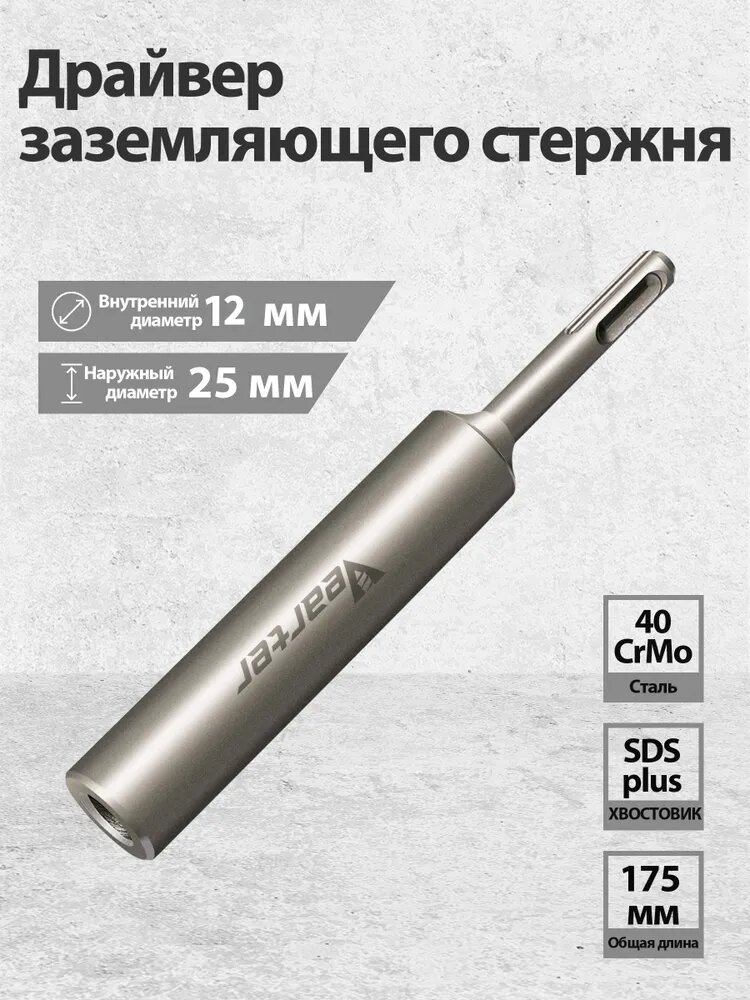 Драйвер заземляющего стержня 12мм сталь 40CrMo для перфоратора SDS-plus для арматуры и столбов забора