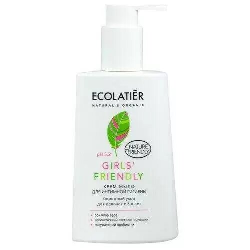 Крем-мыло для интимной гигиены Ecolatier "Girls' Friendly", Бережный уход, для девочек, от 3 лет, 250 мл