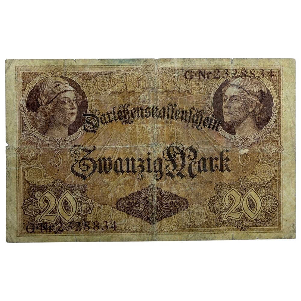 Германская империя (Германия) 20 марок 1914 г. (Darlehenskassenschein) (Серия G) (7-значный номер)