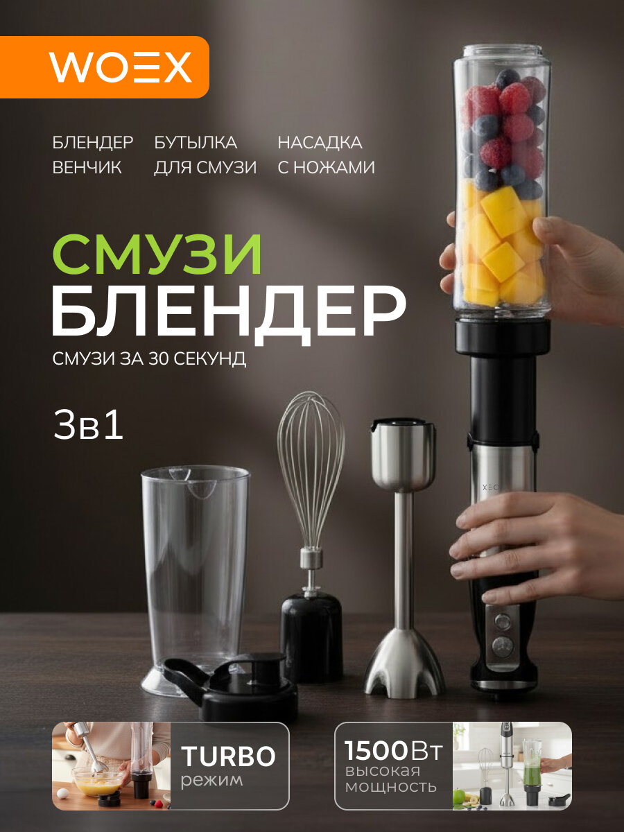 WOEX Блендер погружной 3в1 1500Вт Energy Kit 1510 BL-WX-1510SL