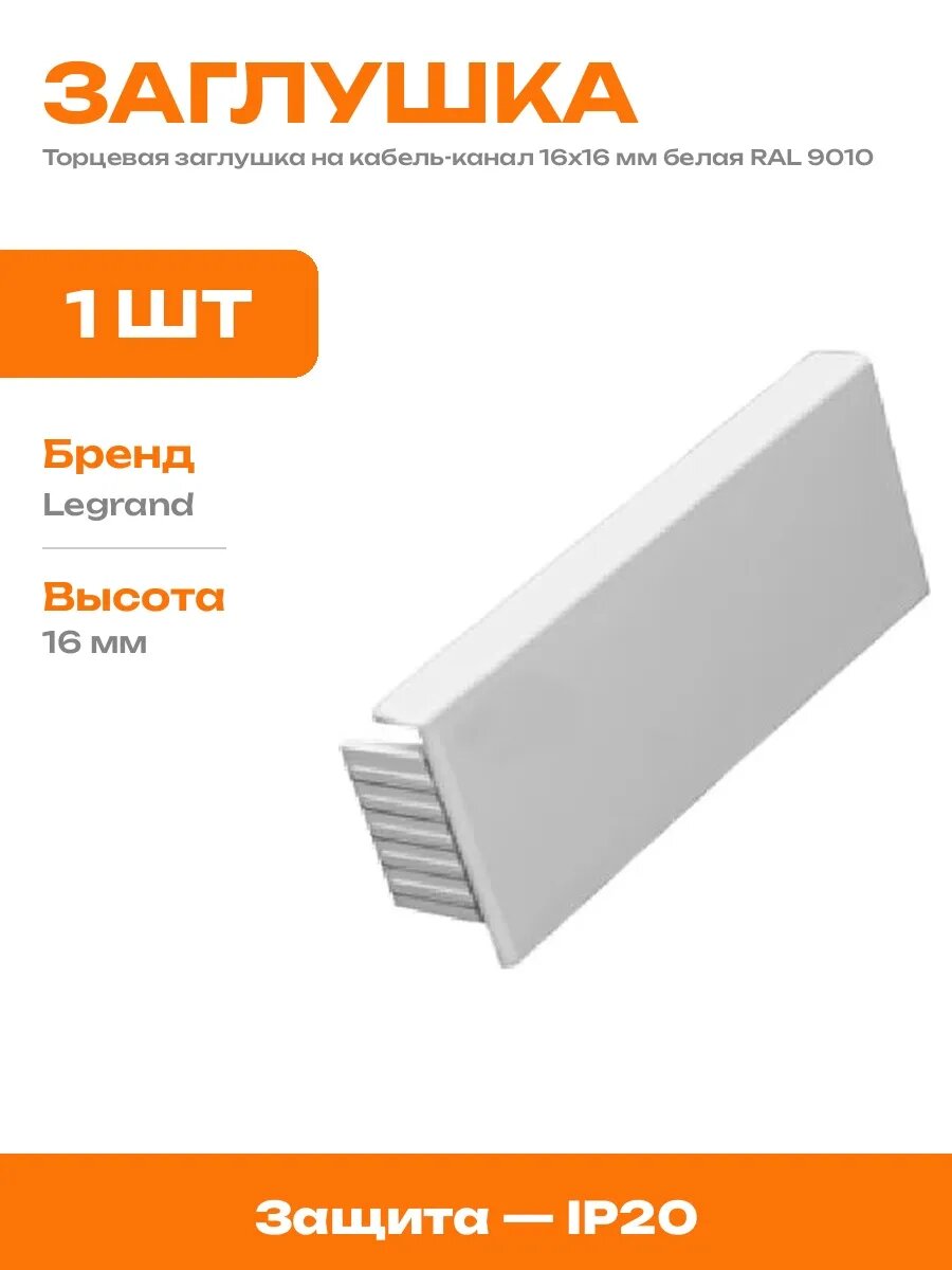 Заглушка торцевая для мини канала 16х16 мм белая пластик