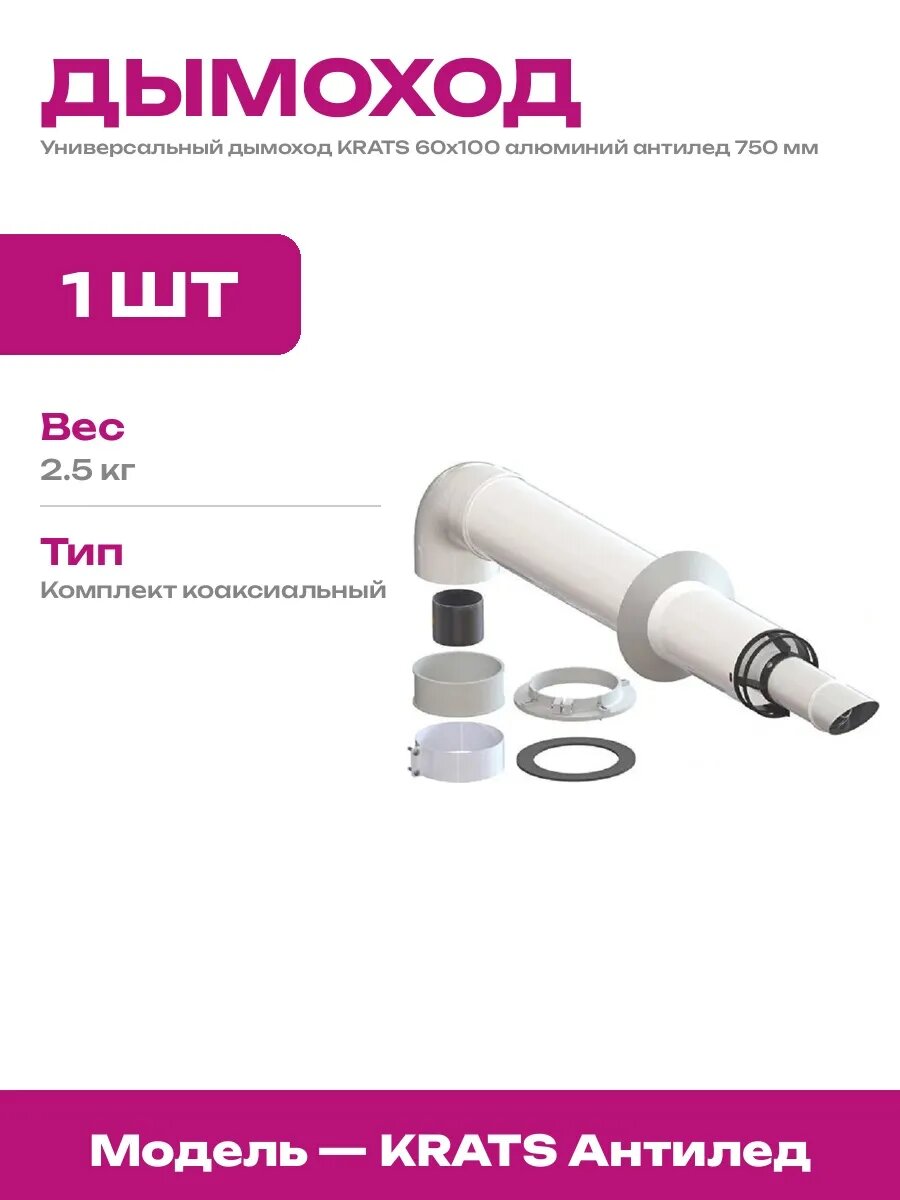 Комплект дымохода 60 100 коаксиальный с системой антилед