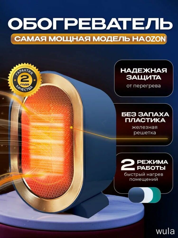 Обогреватель для дома 1200 Вт 2 уровня подогрева с кнопкой безопасности/ Тепловентилятор компактный электрический
