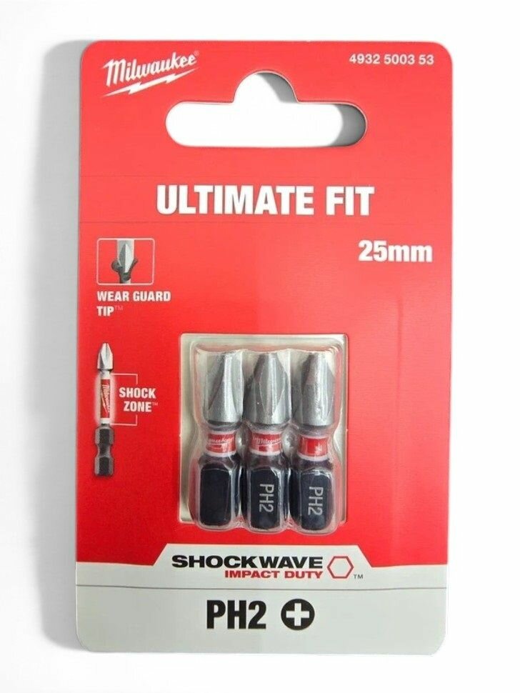 Бита PH2 25мм SHOCKWAVE (3шт/уп)