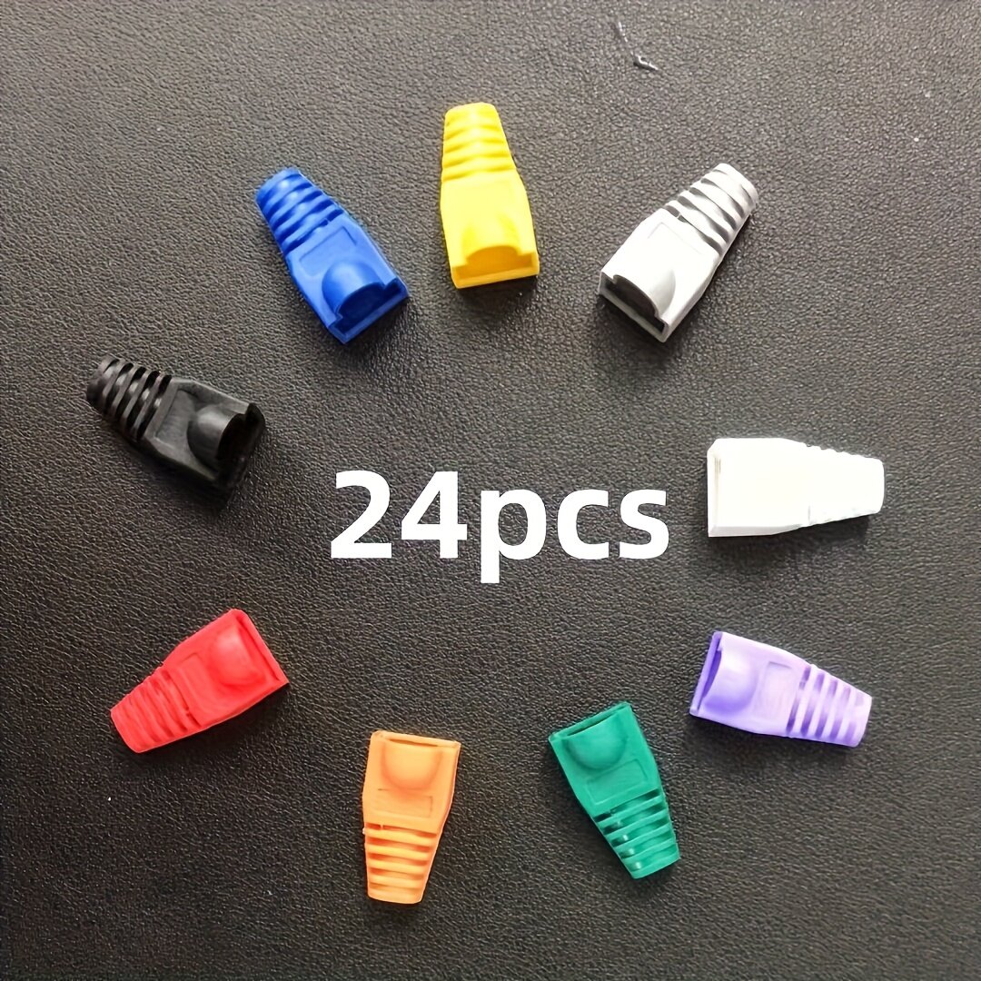 Разноцветные коннекторы RJ45 8P8C с защитным колпачком из ПВХ для кабелей Cat5E/Cat6/CAT7, 24 шт.