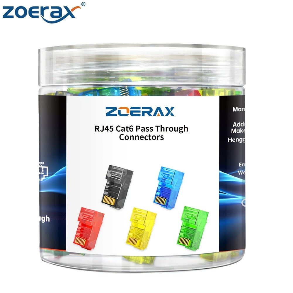 100 шт. Cat6 RJ45 коннекторы Pass Through, разноцветные, для одножильного и многожильного UTP кабеля, с легким обжимом
