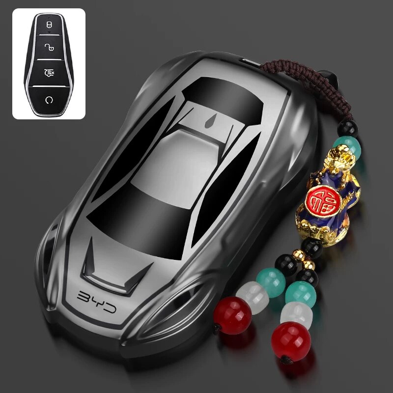 Серый гранит чехол для ключа BYD Seal 07 DM-i 2025 модель с цветным пиксю пендант - стильный чехол для брелока