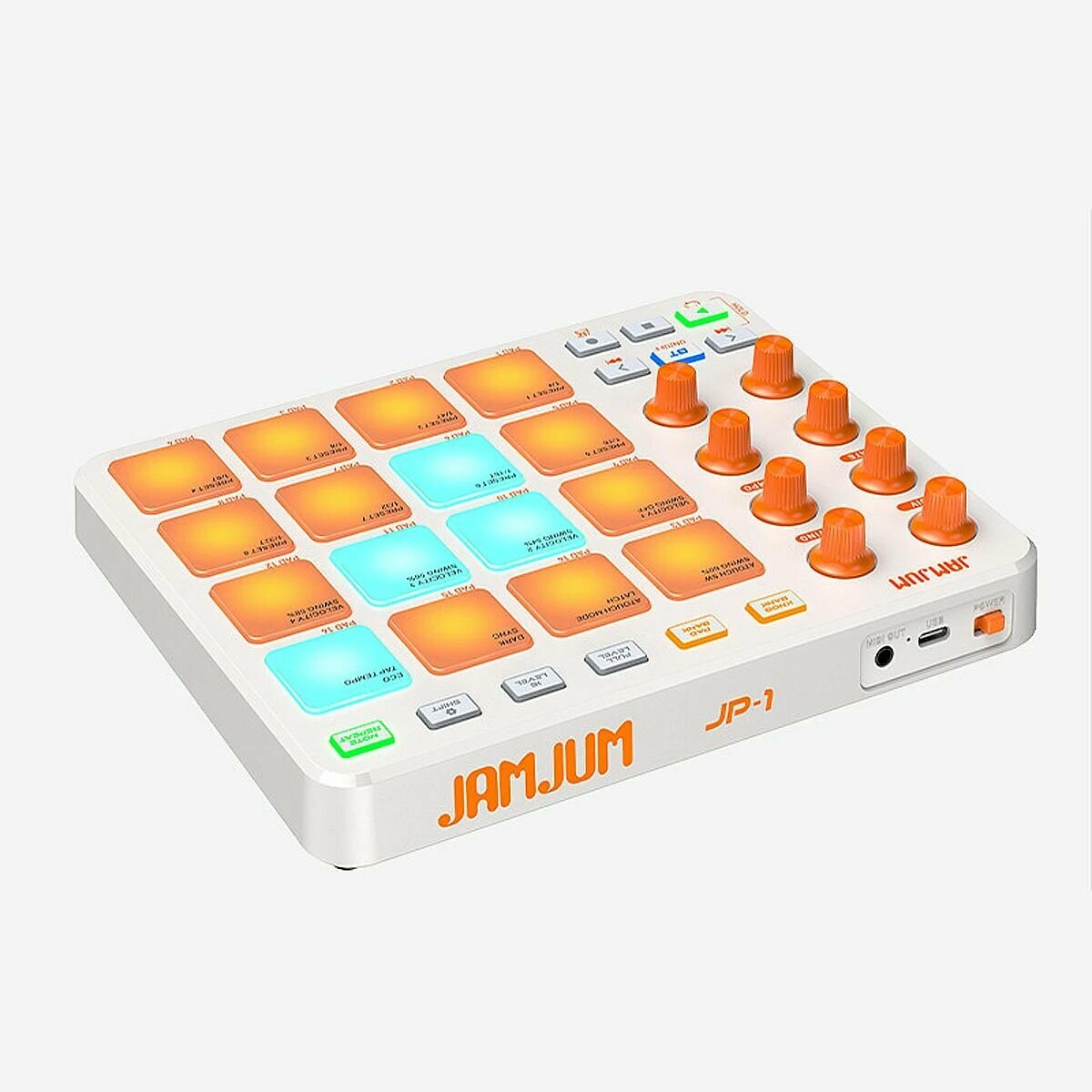 JAMJUM JP-1 беспроводный контроллер MIDI Pad 16 RGB Pads, 8 ручки, батарея 20H с BT и 3,5 мм выхода RGB освещения