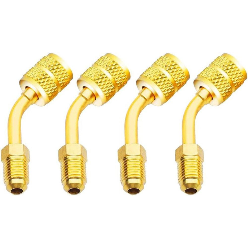 Адаптер R410a 5/16" женский, 1/4" мужской SAE поворотный, для мини-сплит систем, кондиционеров, HVAC и холодильного оборудования, с угловым 45° и прямым переходниками, набор 4 шт.