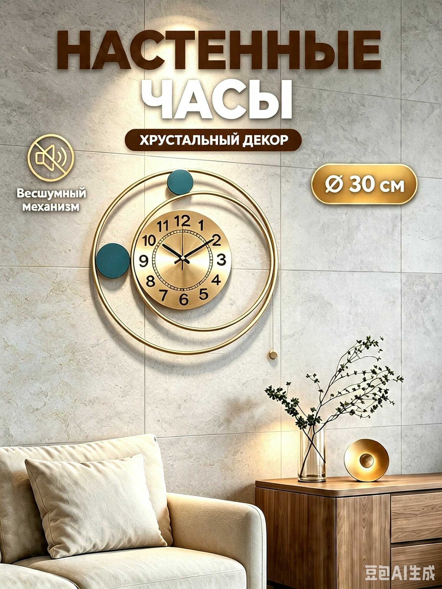 Настенные часы, 30 см х 30 см