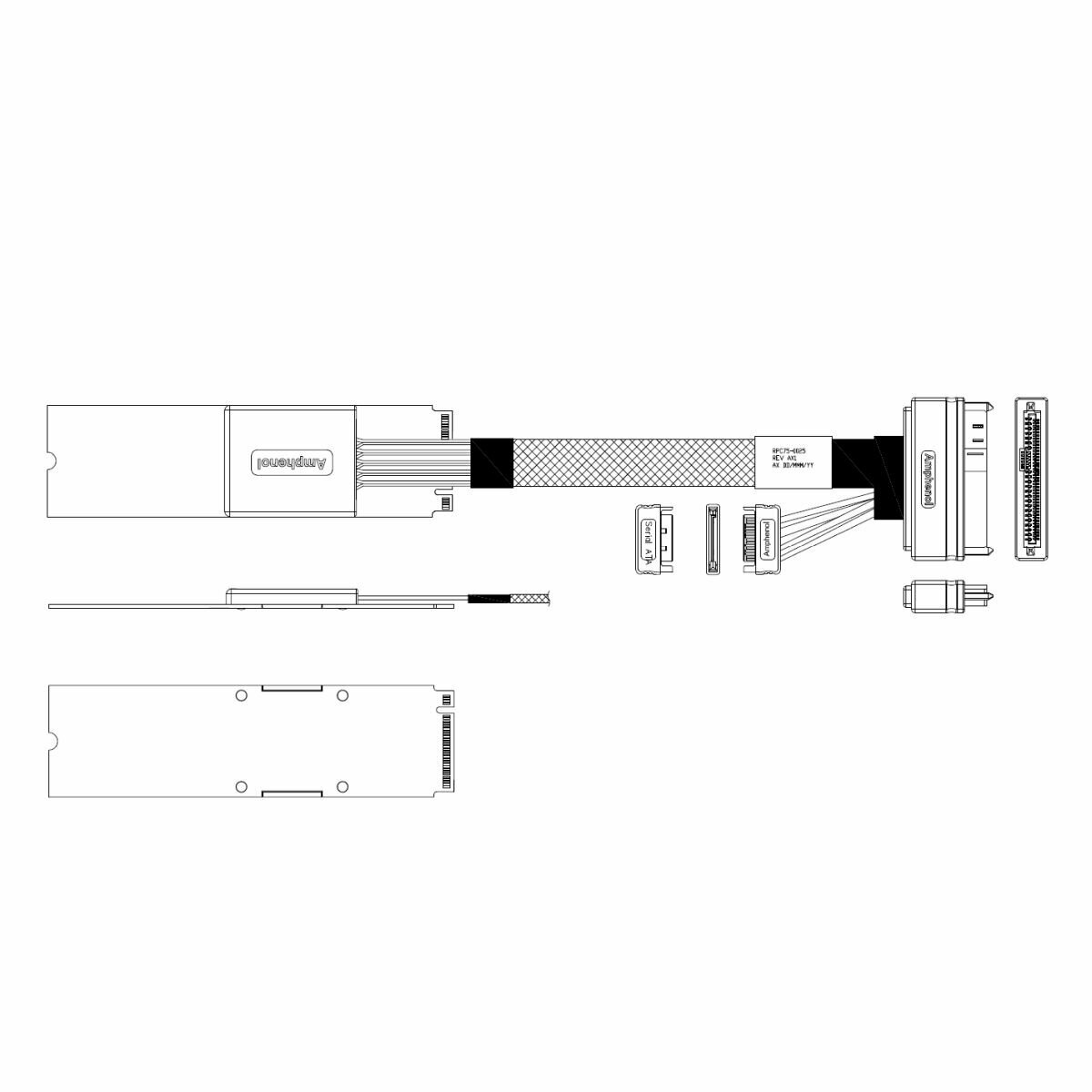 Кабель Amphenol RPC75-0056 Cable M.2 (75pin) -TO- U.2 SFF8639 , 100 Ohm, PCIe Gen3, L:75cm