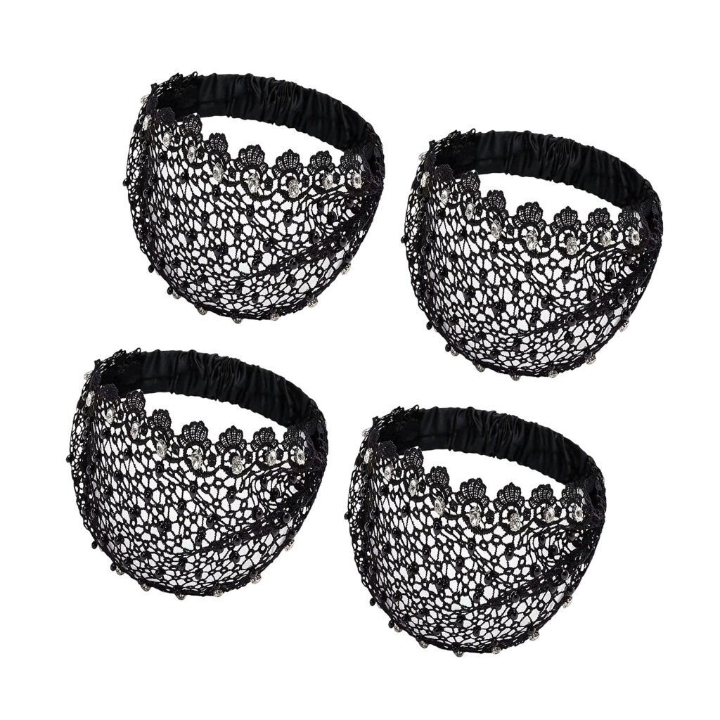 4Pcs Decorative Headband for Women with Wide Lace Panel and Elastic Back Section, Beaded Hair Band for Easy Wear