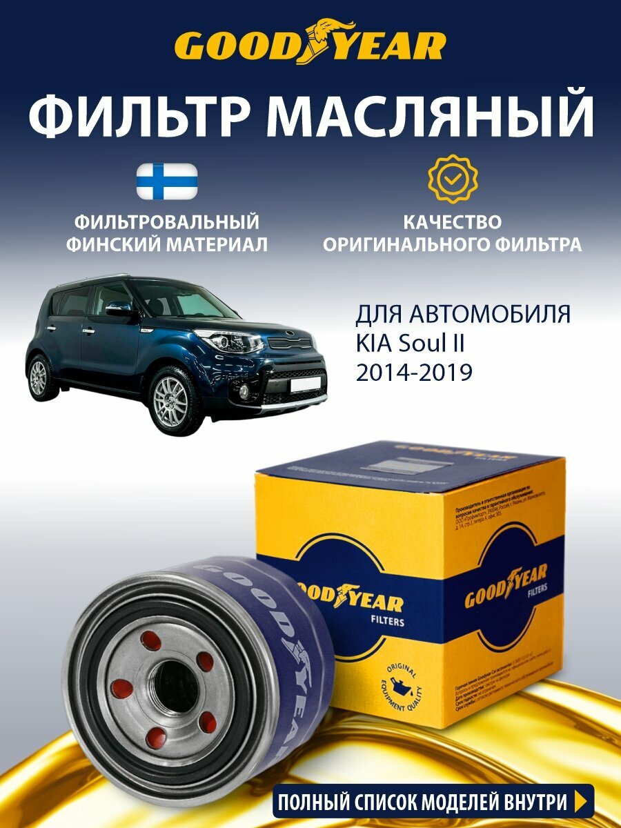 Фильтр масляный автомобильный KIA Soul (Кия Соул) 2 покол. 1.6 2.0 бензин 2014 2015 2016 2017 2018 2019