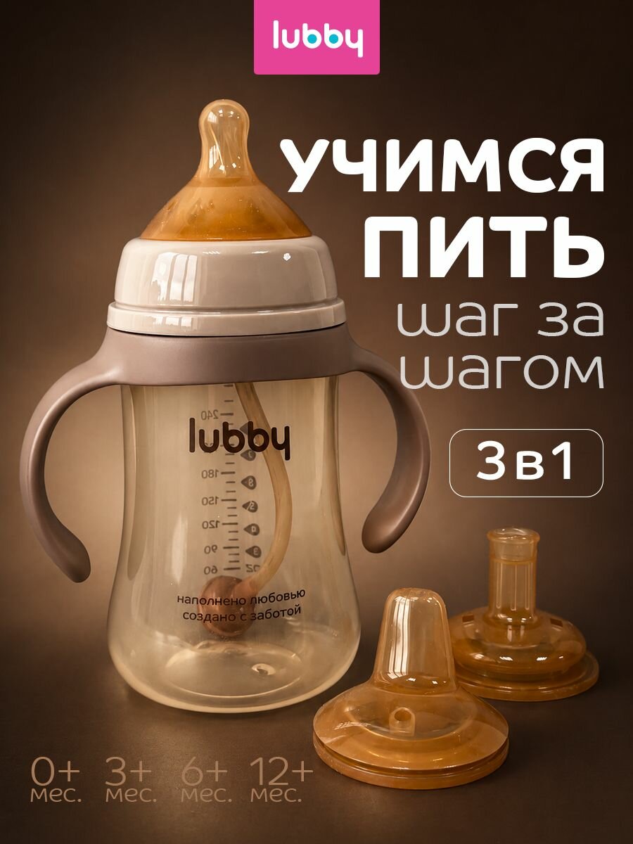 Бутылочка для кормления 6+, 3+, 12+, Бутылочка для новорожденных 0 антиколиковая 3 в 1 lubby