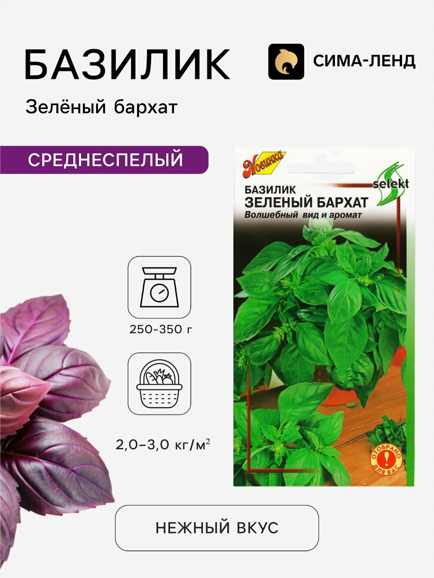 Семена Базилик «Зеленый Бархат», 120 шт, select