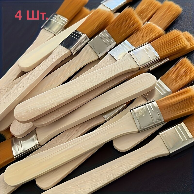Кисти нейлоновые с деревянной ручкой, 4 шт, для масляной живописи, акварели, каллиграфии и чистки мобильных устройств, планшетов, клавиатур и ремонта печатных плат