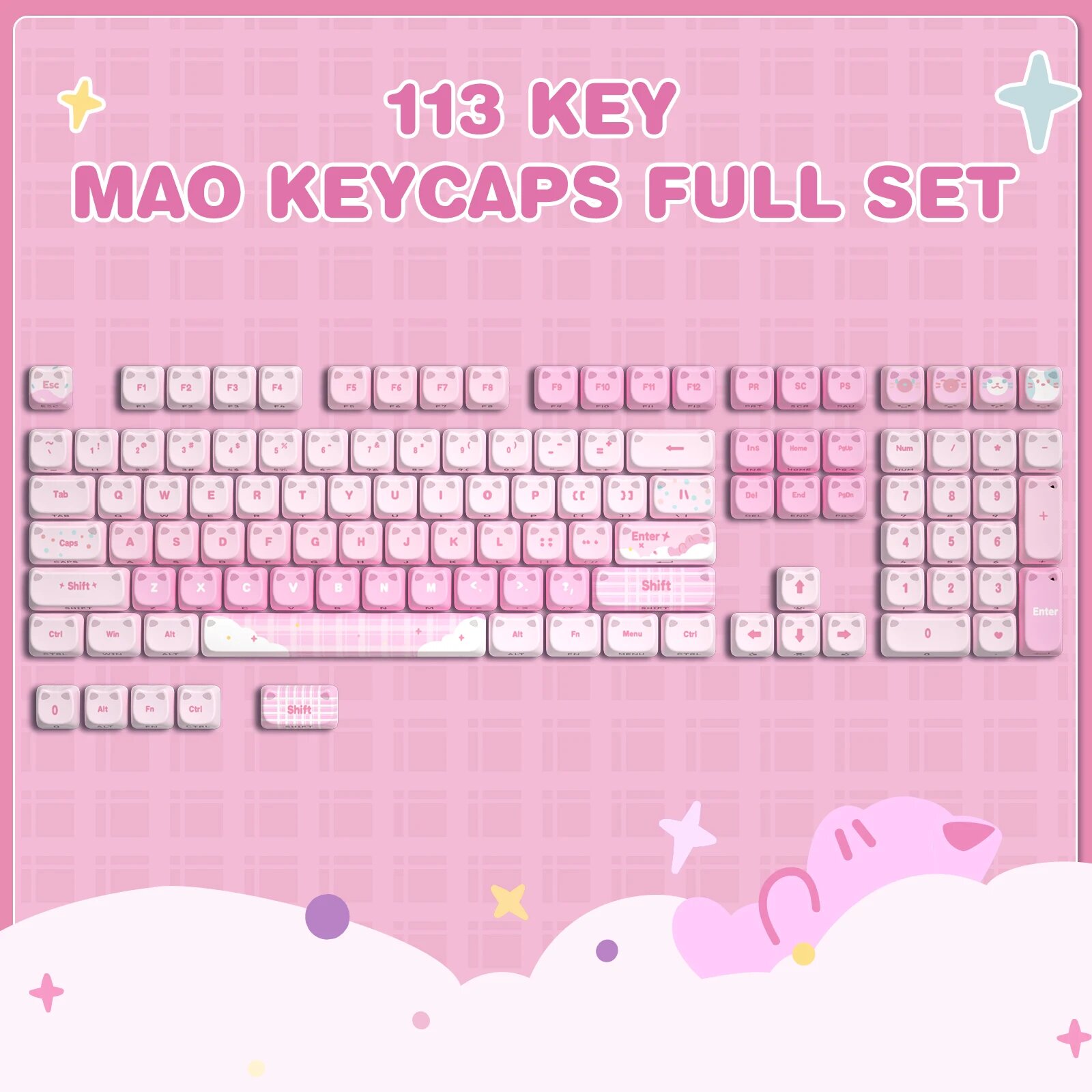 YUNZII Cat набор клавиш MAO профиль 113 шт Розовый, Pink