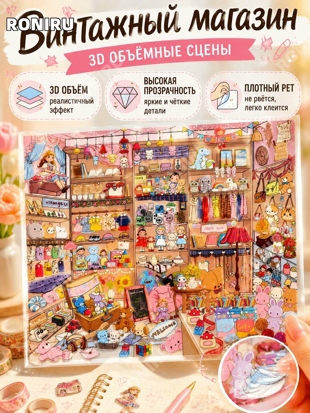 3D наклейки PET для скрапбукинга, винтажная лавка, 21 х 28 см