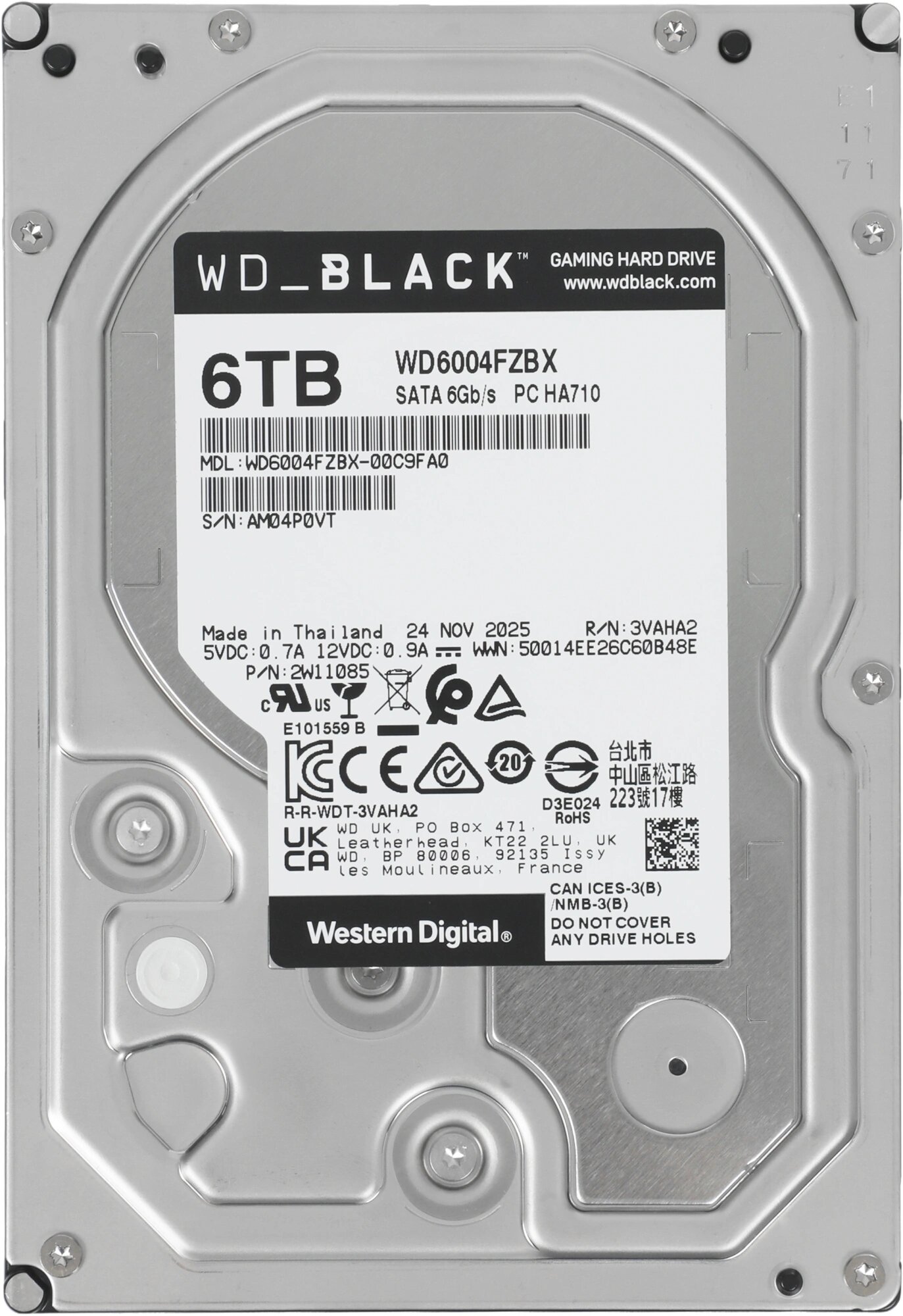 Жесткий диск WD SATA-III 6TB WD6004FZBX Desktop Black (7200rpm) 256Mb 3.5