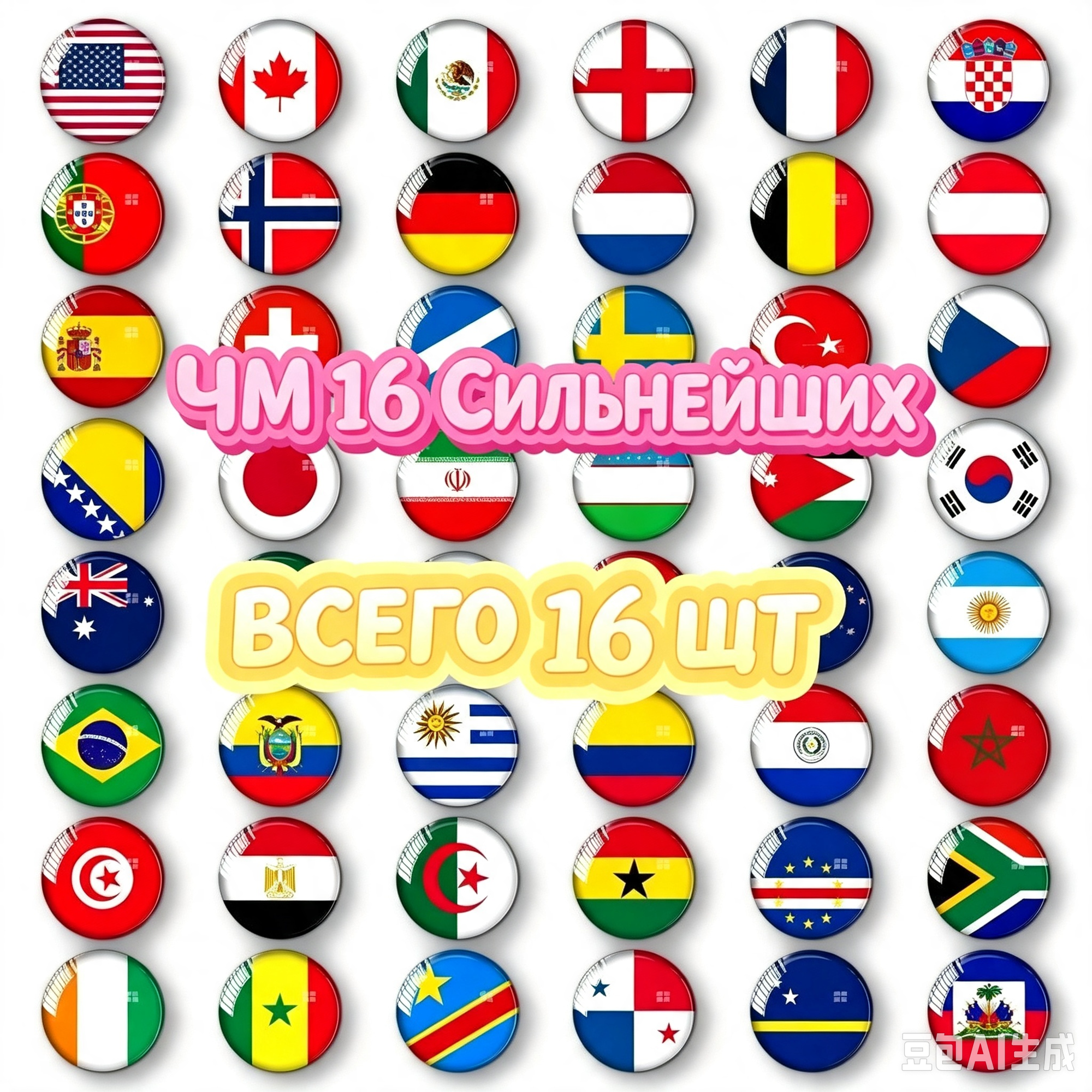 Футбольные сувениры набор 16 магнитов флаги стран‑участников ЧМ, подарок фанату футбола