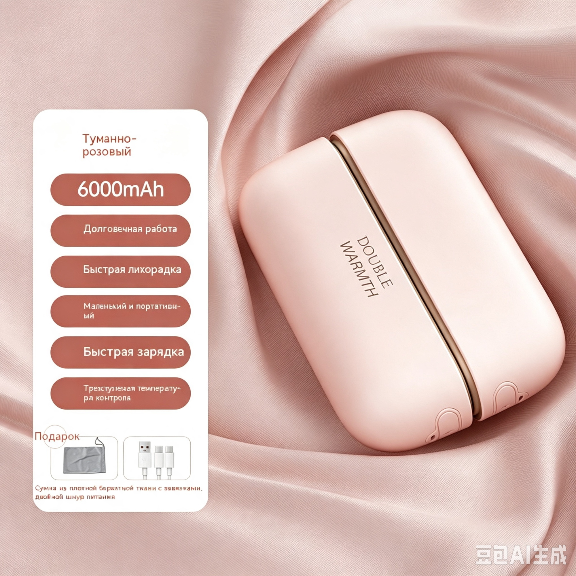 Грелка для рук, 3 температурных режима, магнитная, 2 отделения, 6000mAh