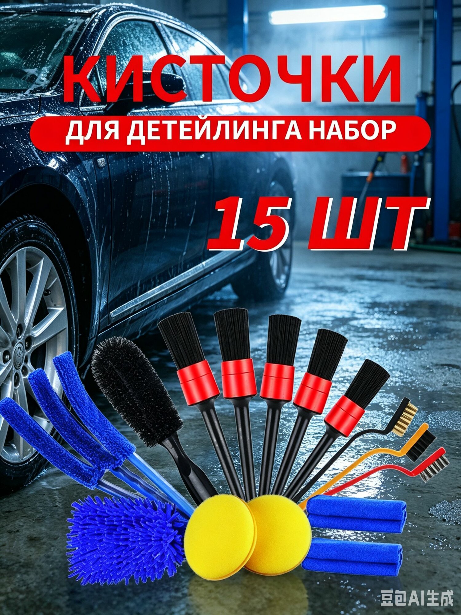 Набор кистей для детейлинга авто 15 шт, профессиональные кисточки для ухода и чистки салона