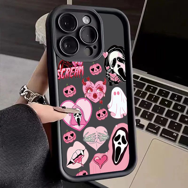 Чехол на Айфон 12 / iPhone 12 чёрный с принтом Розовый темный коллаж силиконовый противоударный