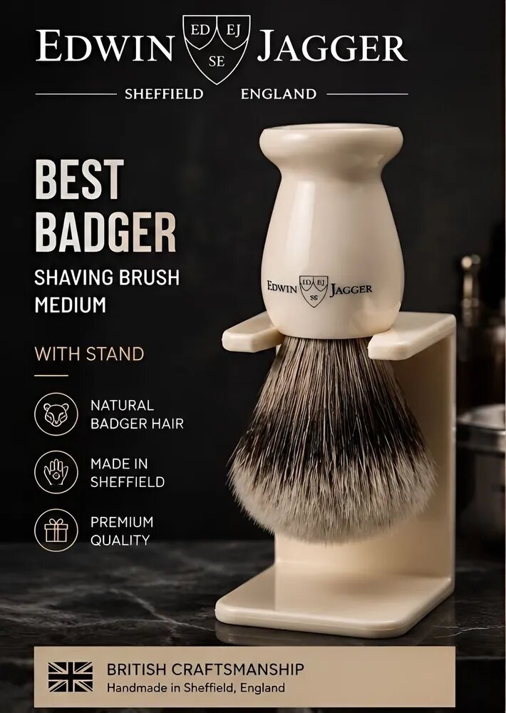Помазок для бритья Edwin Jagger EJ877DS Best Badger Medium с подставкой
