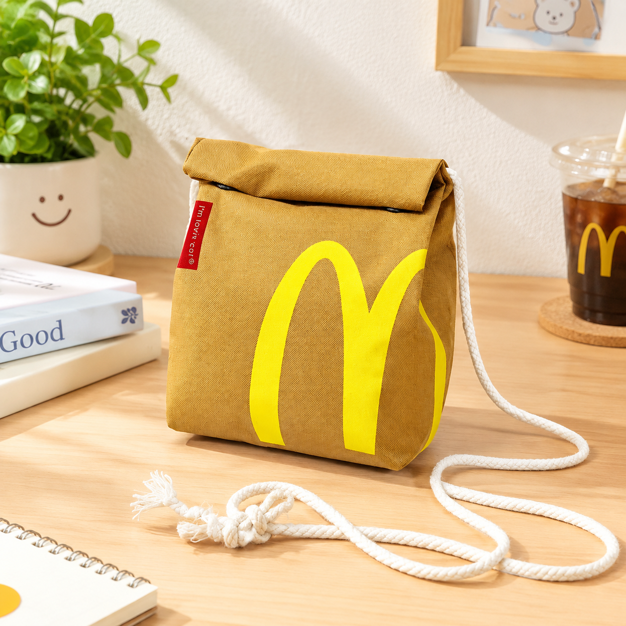 Рюкзак McDonald`s, школьный, унисекс, для средней и старшей школы, бежевый, нейлон (Объем: 13 л)