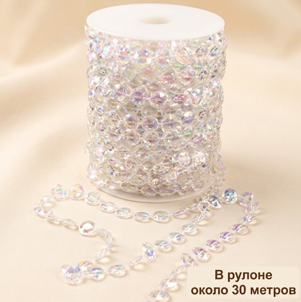 Украшение из акриловых бусин в европейском стиле, 30 метров, овальной формы, прозрачное