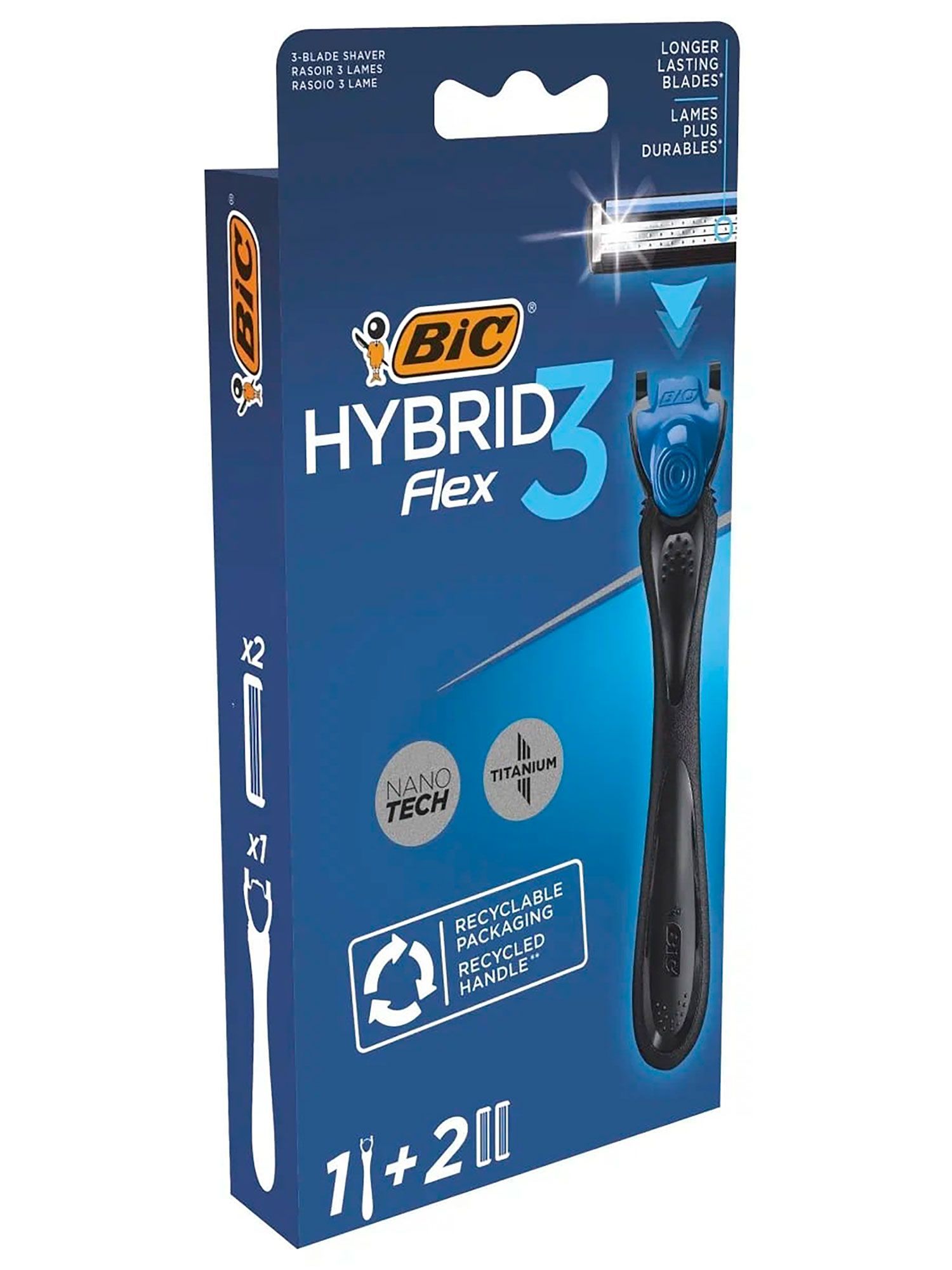 BIC Бритва FLEX 3 HYBRID (1 станок, 2 кассеты) 3 лезвия, увл. полоска, плав. головка