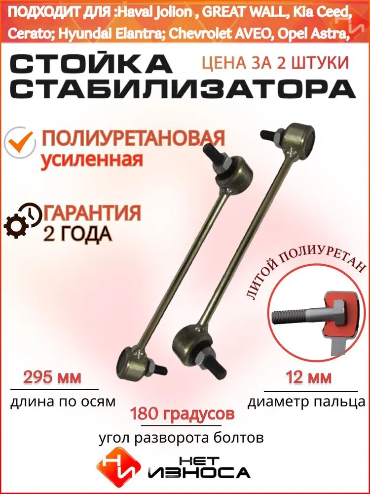 НИ нетизноса Стойки стабилизатора, NL198-2 ( комплект 2 шт ) усиленные полиуретановые Haval Jolion , GREAT WALL, Kia Ceed, Cerato; Hyundai Elantra; Chevrolet AVEO, Opel Astra, Zafira