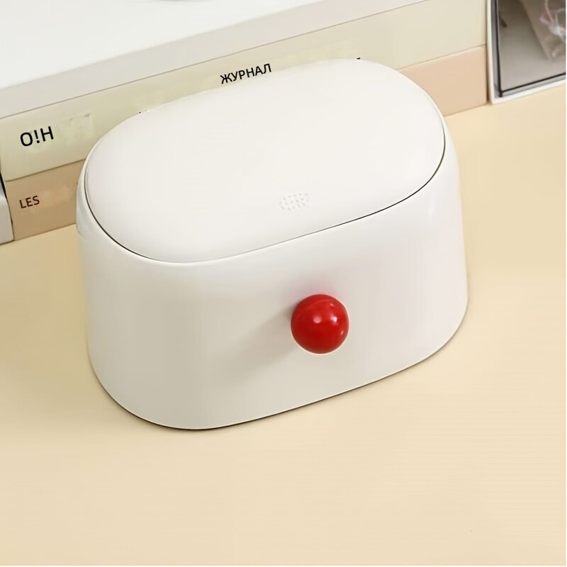 Настольное мусорное ведро овальное, 1 шт, дофаминовый белый, с нажимной крышкой, двухслойное, для дома и гостиной