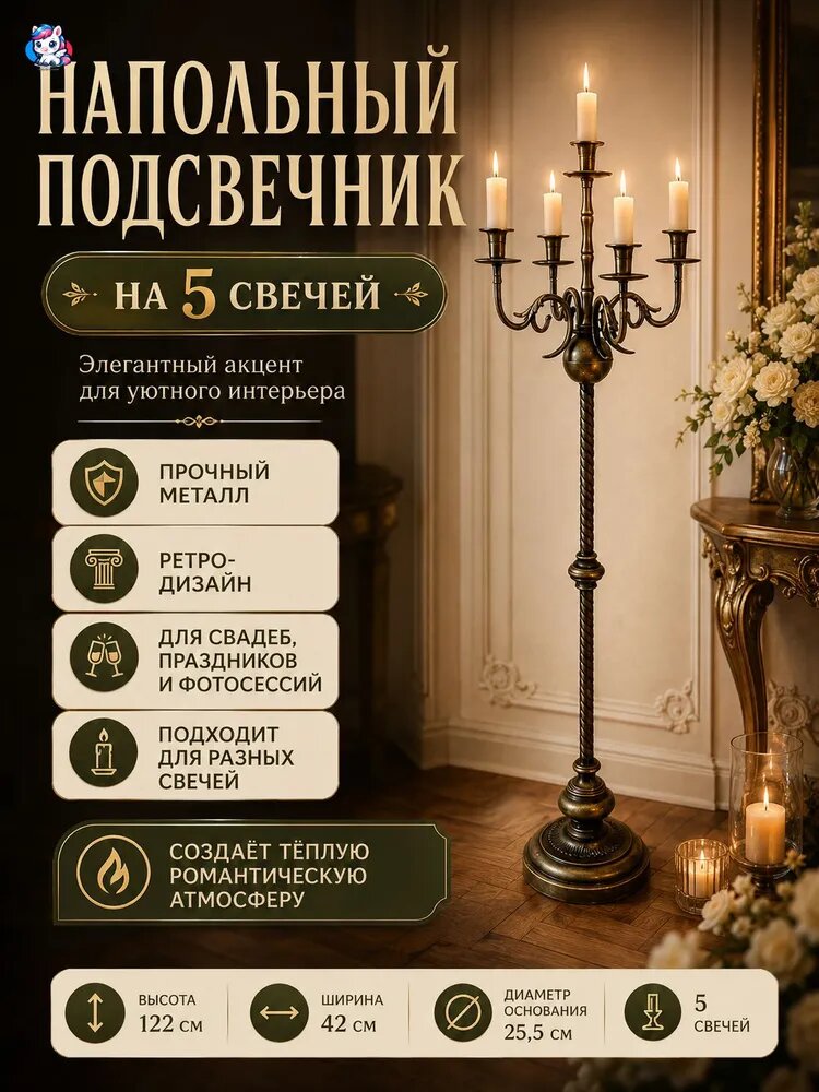 Подсвечник для 5 св. 1 шт чугун бронза