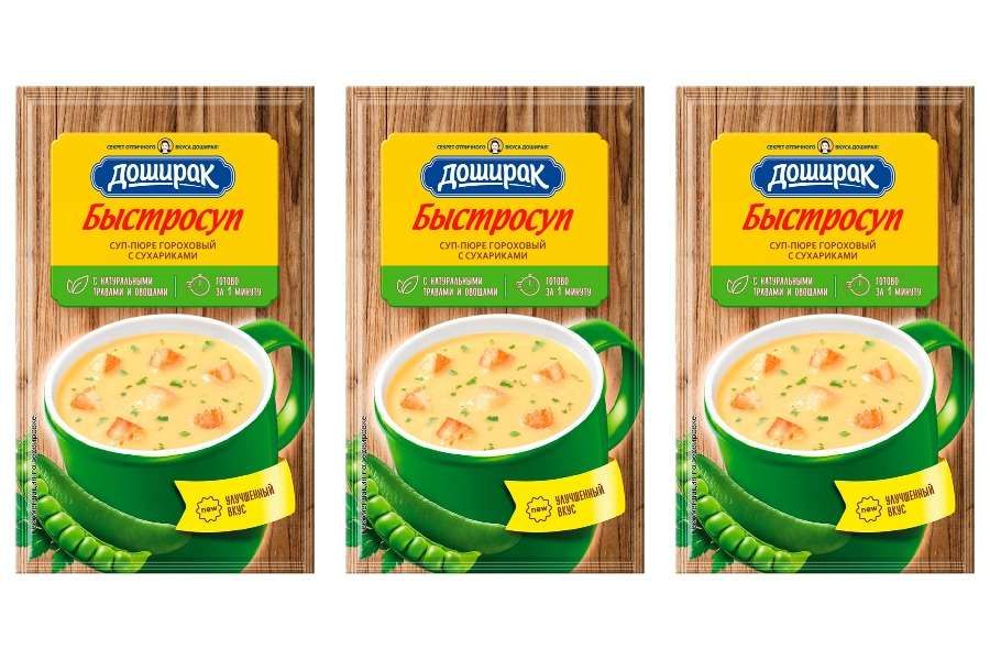 Доширак Быстросуп суп-пюре гороховый с сухариками, 17 г, 3 шт