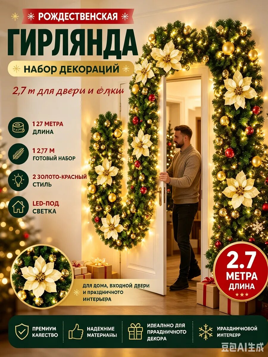 Рождественская гирлянда ротанг LED 2.7м для дома