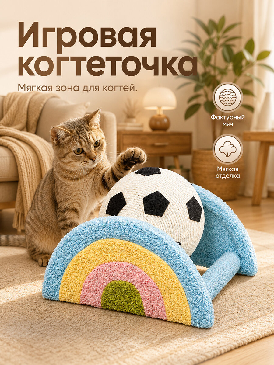Когтеточка напольная для кошек 33х25х22 см ELCASA Футбольный мяч