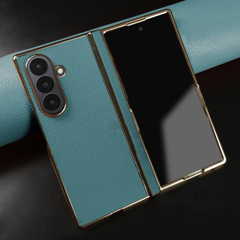 Чехол из натуральной кожи Lychee для Samsung Galaxy Z Fold 8 6 5 4 3, Галакси З Фолд 8, Cyan 6333