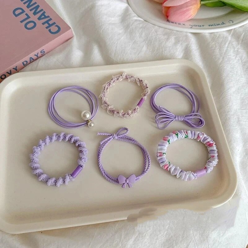 Резинки для волос набор 6 шт. Сиреневый, Purple