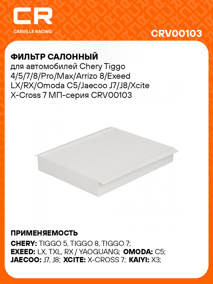 Фильтр салонный для Chery Tiggo Черри Тигго 4 5 7 8 Pro ProMax / Exeed Эксид LX RX / Omoda Омода C5 Ц5 / Jaecoo Джейко J7 J8 301001157AA CRV00103 CARVILLE RACING
