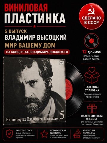 5 Выпуск Владимир Высоцкий - Мир Вашему дому. Виниловая пластинка 12 дюймов LP, На концертах Владимира Высоцкого Мелодия СССР 1988 год