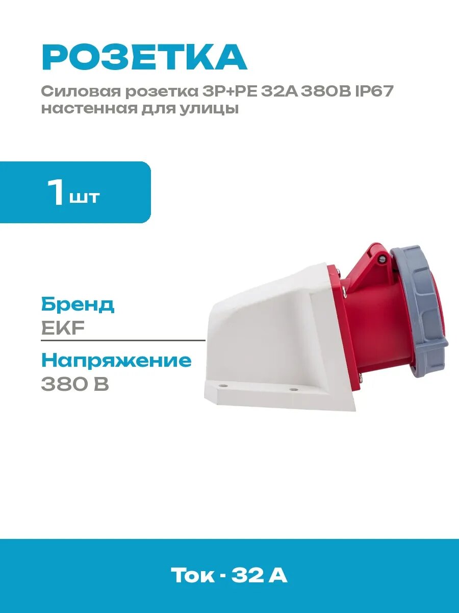 Розетка накладная 32А 380В IP67 силовая 4 контакта с крышкой