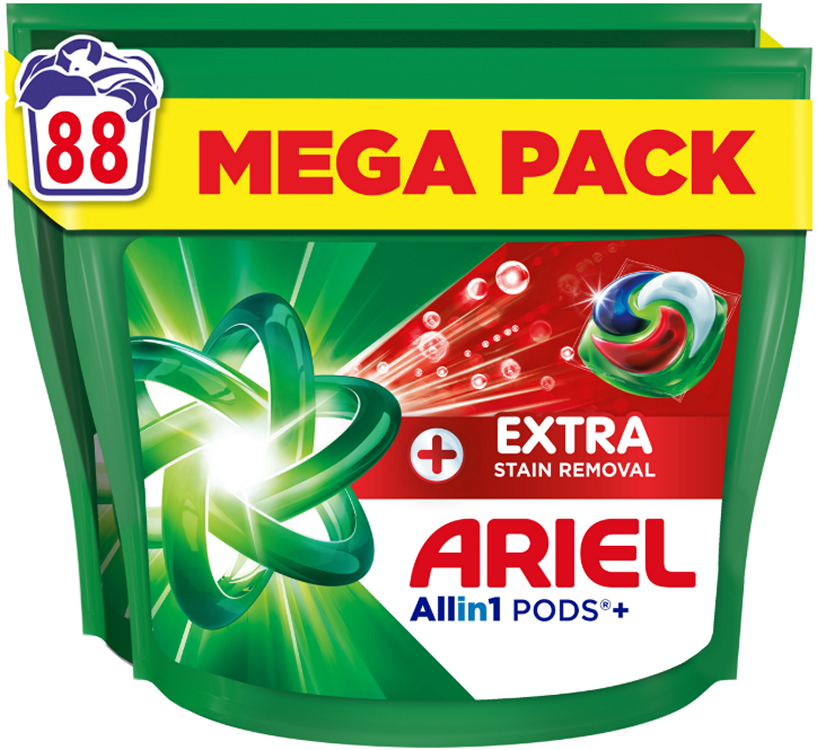 Капсулы для стирки Ariel Pods+ All in 1 Extra Stain Removal 88шт (машинная стирка, для белого/для цветного белья)