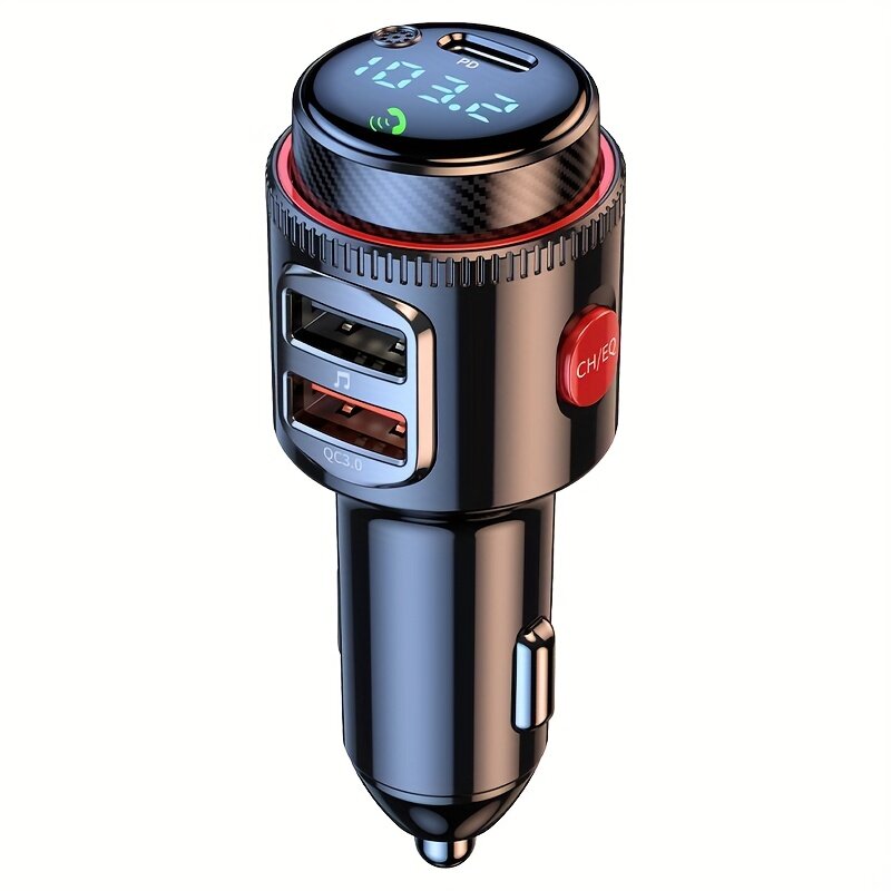 Bluetooth 5.3 Автомобильный MP3-плеер FM-трансмиттер с PD30W быстрой зарядкой, атмосферной лампой и обнаружением напряжения, черный