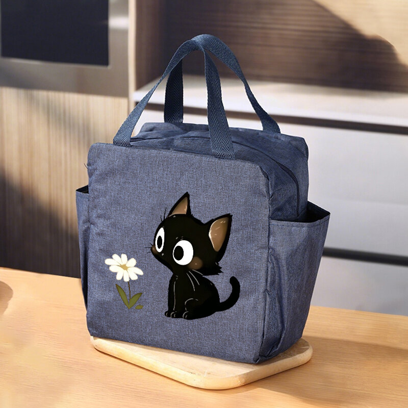 Термос-сумка для обеда большая вместительная из оксфордской ткани, синяя, с широким замком-молнией, для офиса, пикника и улицы