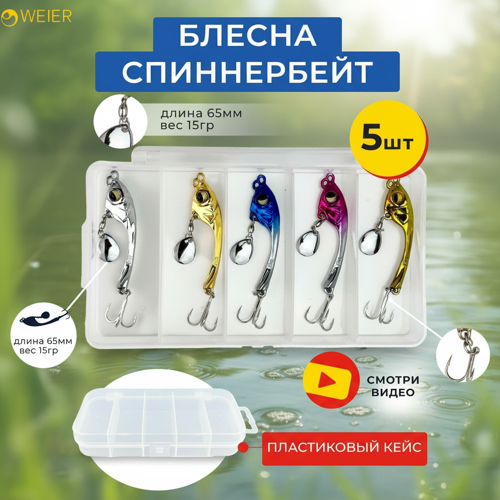 Комплект рыболовных вращающихся блесен спиннер универсальный на хищника 4 размера